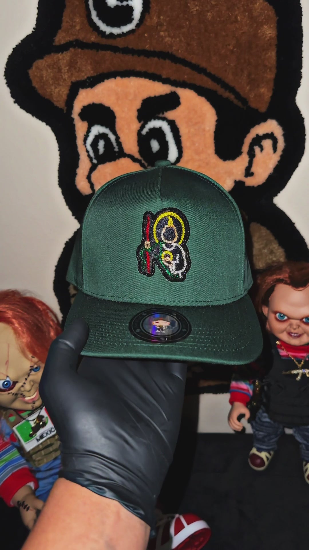 San judas verde adiamantada snapback hat – ChuckyHats